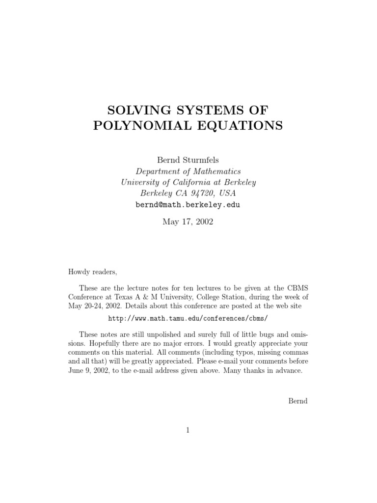 Solving Polynomial Systems Pdf Eigenvalues And Eigenvectors Polynomial