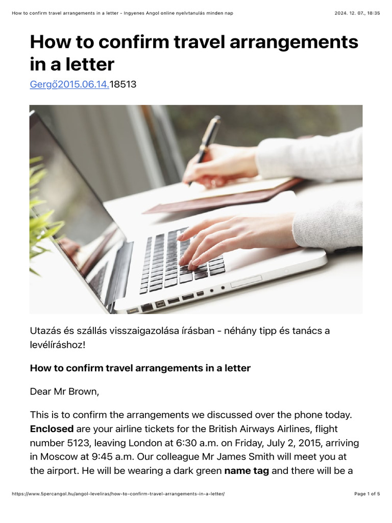 How To Confirm Travel Arrangements in A Letter | PDF | Transport ...