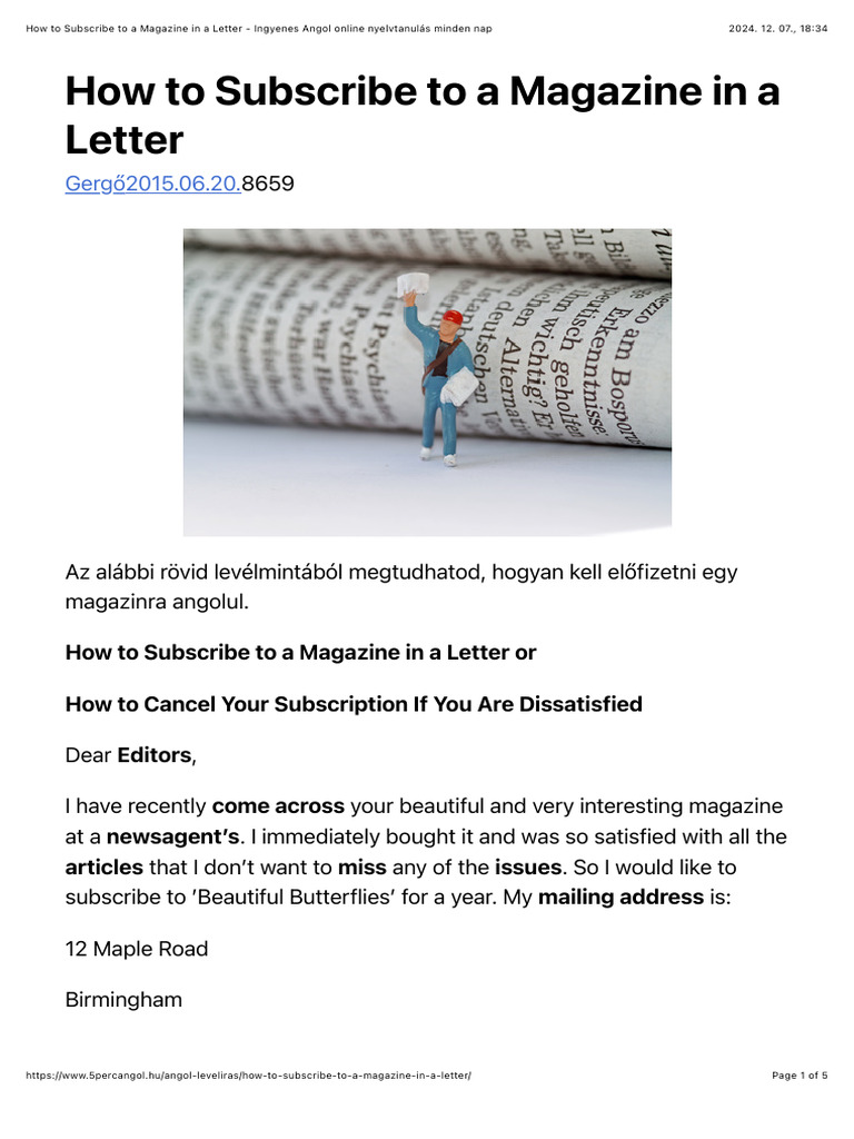 How To Subscribe To A Magazine in A Letter | PDF
