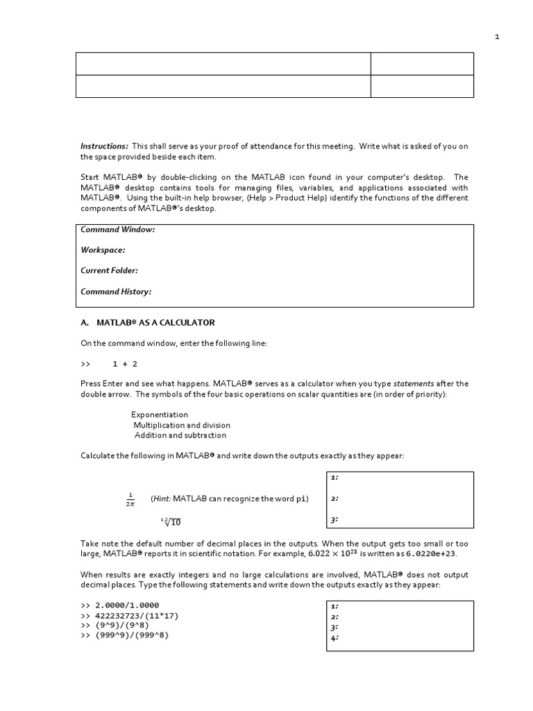 Week 7 C2 The MATLAB Environment | PDF | Matlab | Arithmetic