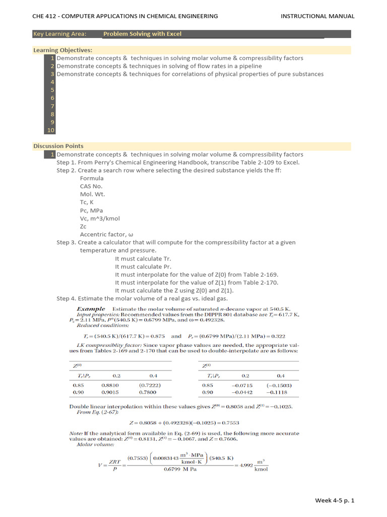 Week-4-Problem-Solving-with-Excel | PDF | Chemical Substances | Fluid Mechanics