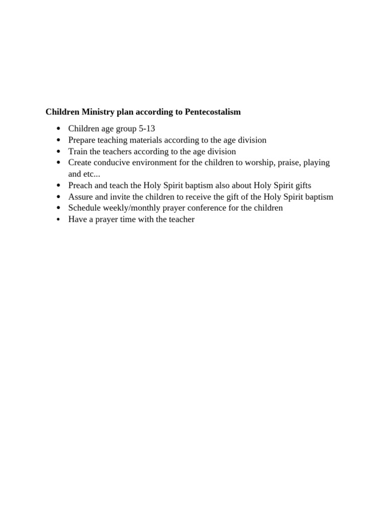 Children Ministry Plan According To Pentecostalism | PDF