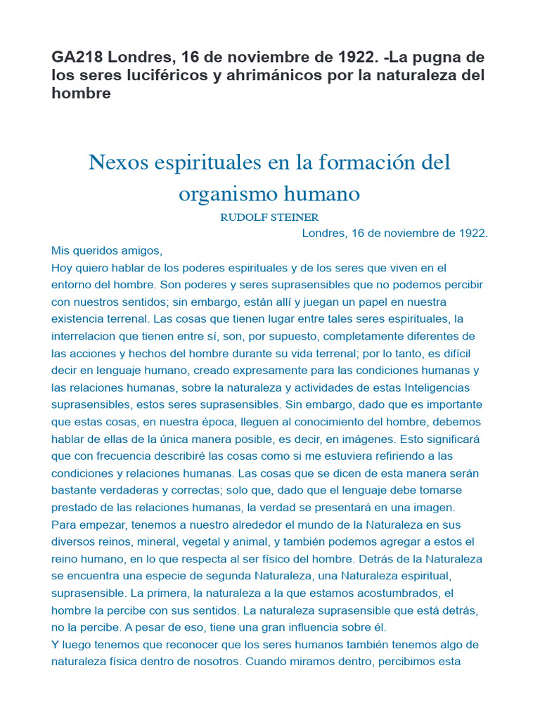 La Pugna de Los Seres Luciféricos y Ahrimánicos - Steiner | PDF ...