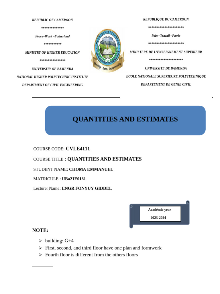 Quantities and Estimates Course CVLE4111 | PDF