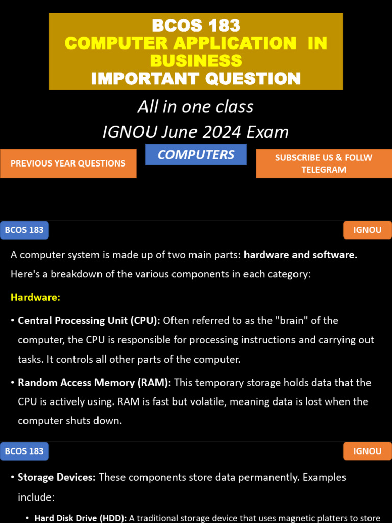 BCOS 183 ENGLISH | PDF | Computer Data Storage | Computer Hardware