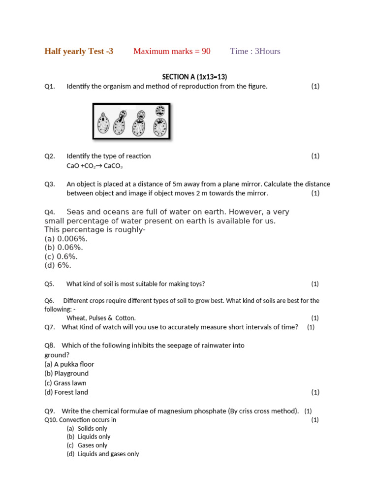 Half Yearly Full Test 3 | PDF | Flowers | Soil