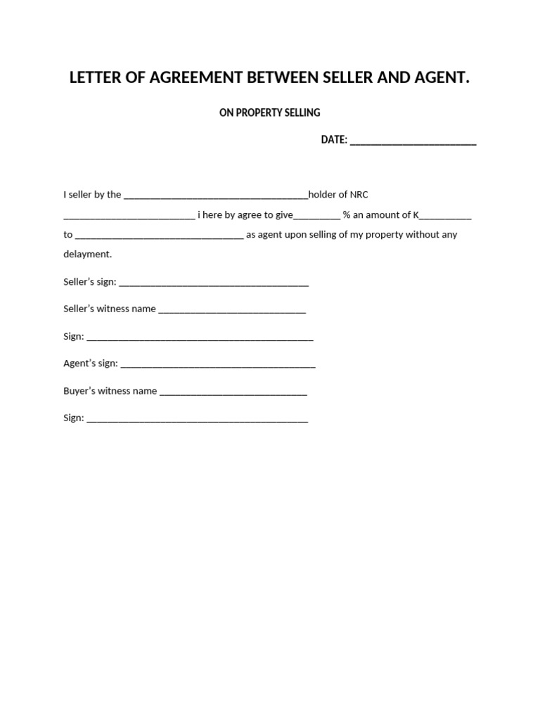 Letter of Agreement Between Seller and Agent | PDF