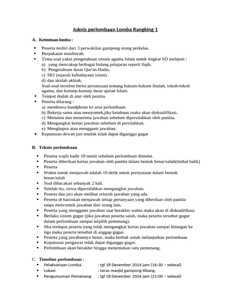 Juknis Perlombaan Lomba Panjat Pinang | PDF