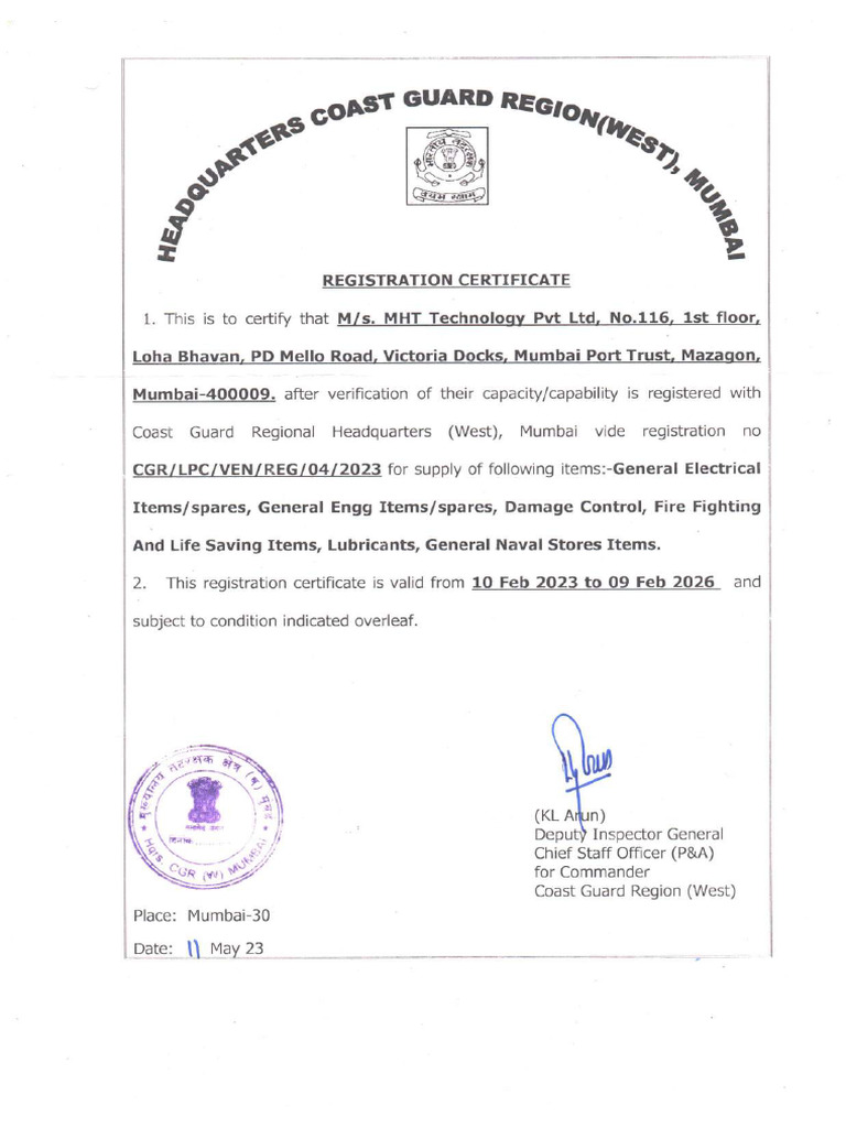 RHQ (W) LP Cell Registration Certificate | PDF