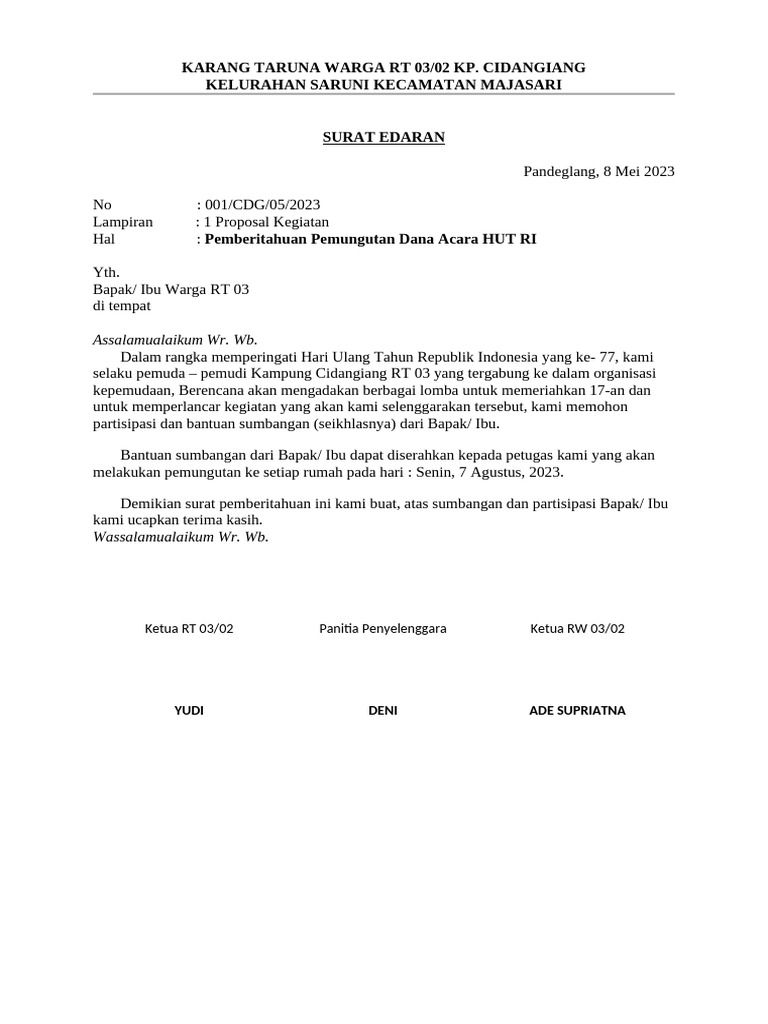 Surat edaran 17an 2023 cidangiang | PDF