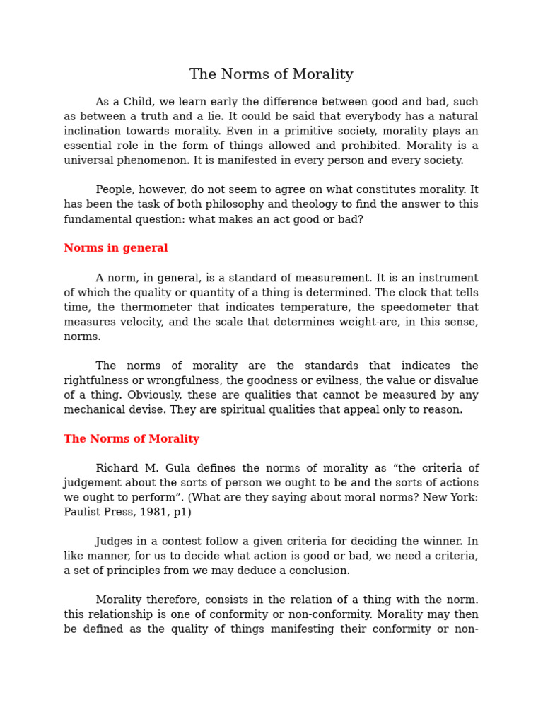 ETHICS Chapt. 6 the Norms of Morality | PDF | Natural Law | Thomas Aquinas