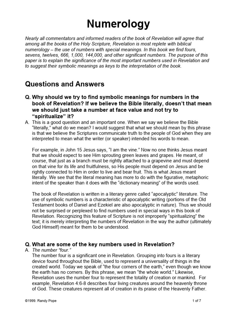 Understanding Numbers in Revelation | PDF | Book Of Revelation | Revelation