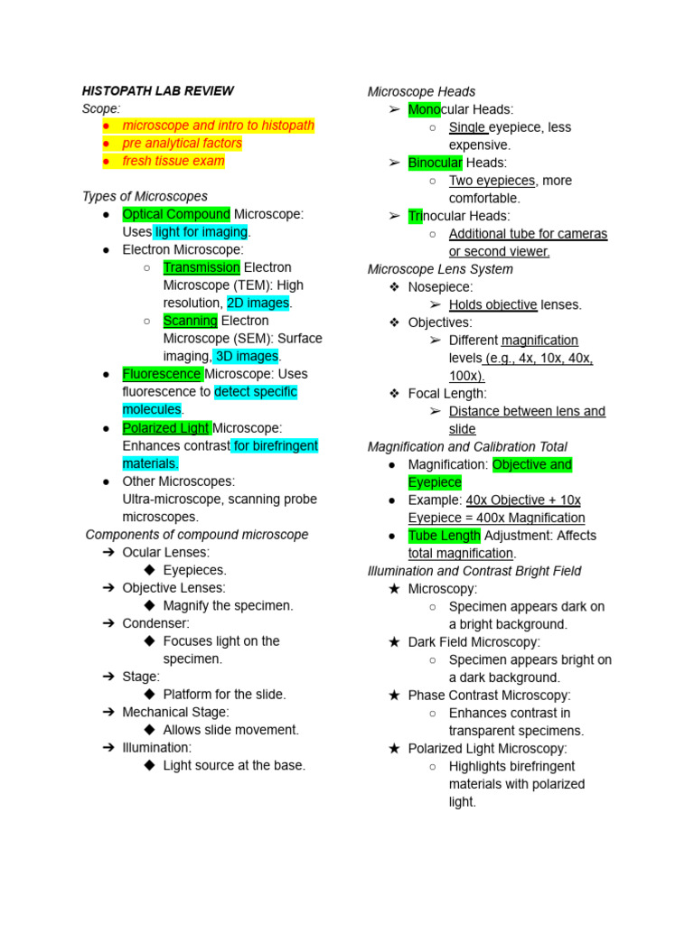 Histopath Lab Review | PDF | Microscope | Fixation (Histology)