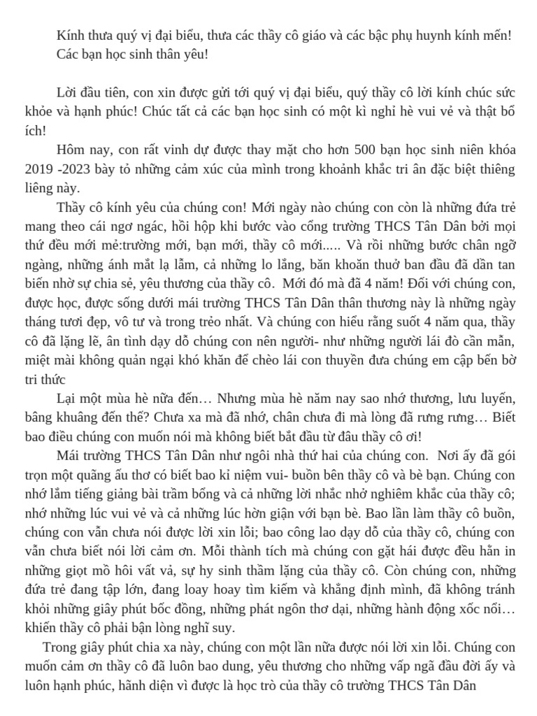 Phát biểu Tri ân | PDF