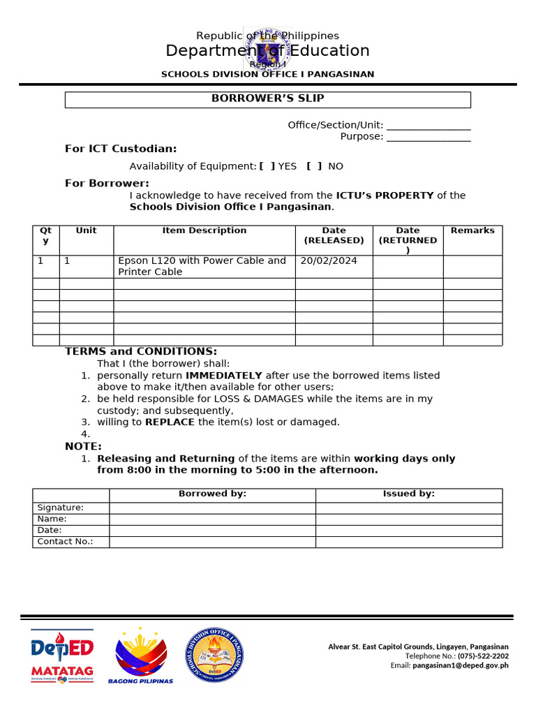 Borrower's Slip | PDF