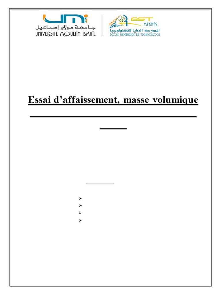 Essai d'affaissement et masse volumique du béton | PDF | Béton ...
