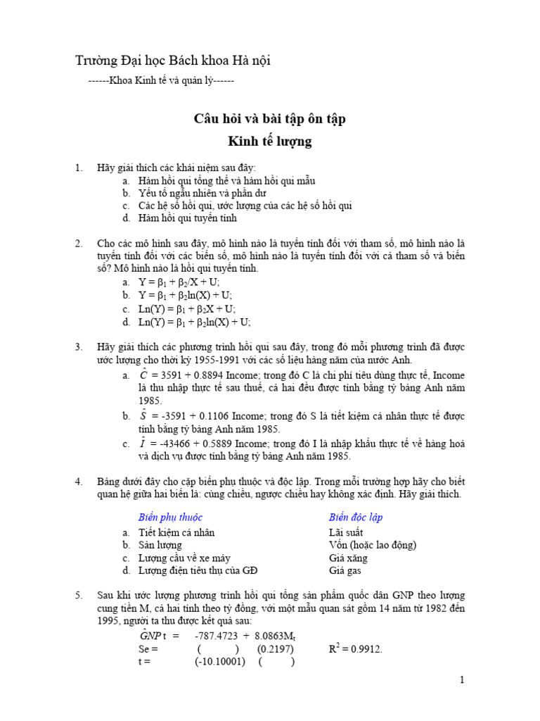 Cau Hoi Va Bai Tap On Tap SV | PDF