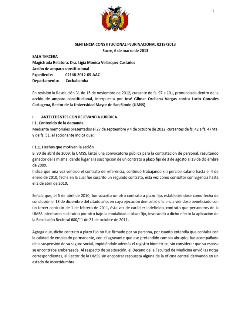 SCP 0218-13 6.mar Estabilidad Laboral | PDF | Derecho laboral | Derecho ...