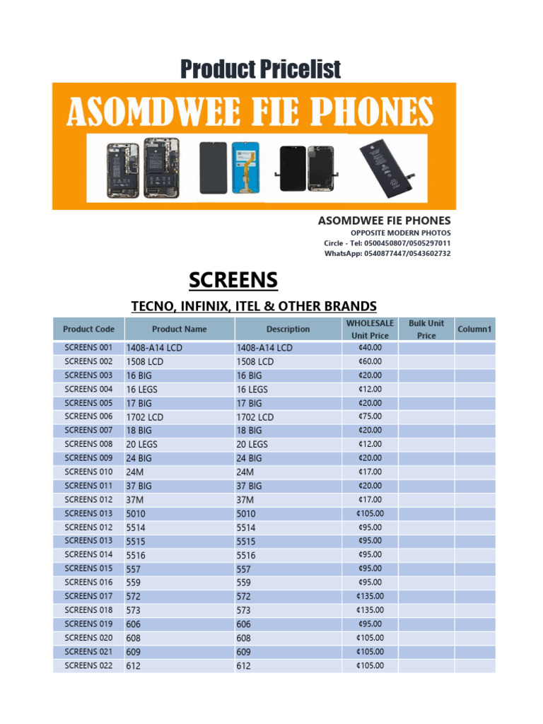 Asomdwee Fie Price List (Updated) - 240908 - 120256 | PDF | I Phone ...