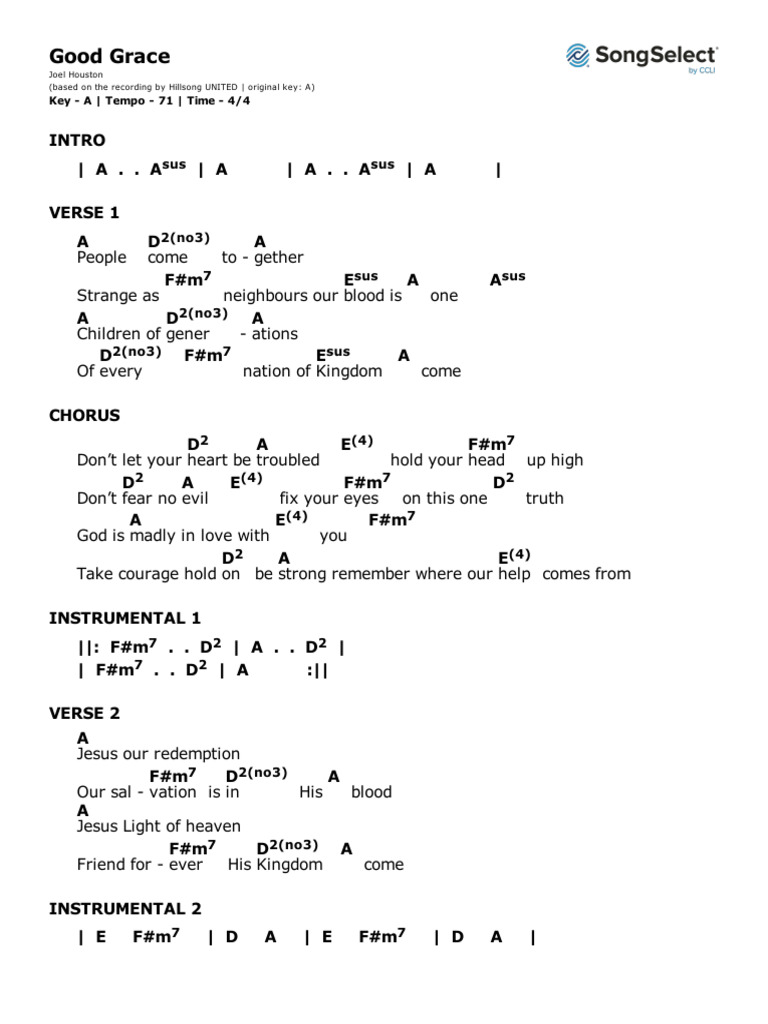 Good Grace - Chord Chart A | PDF