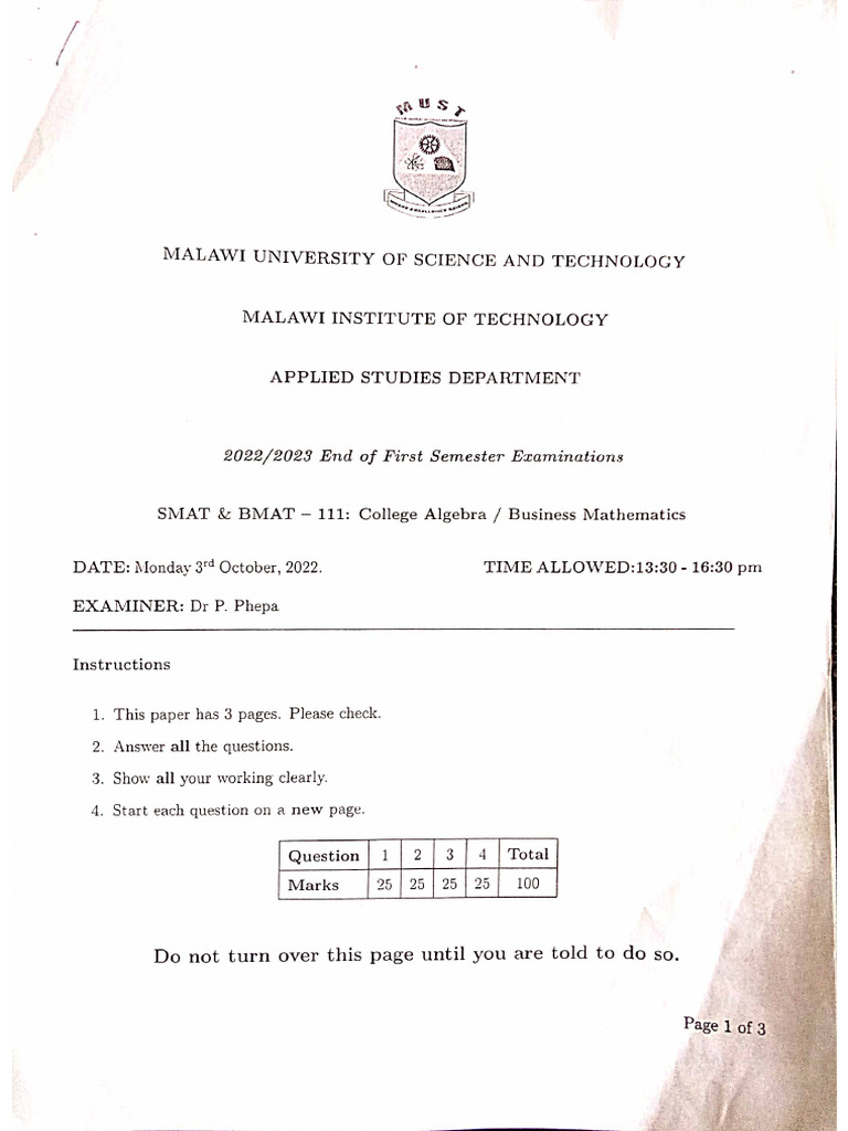 Math-111 Past Paper | PDF