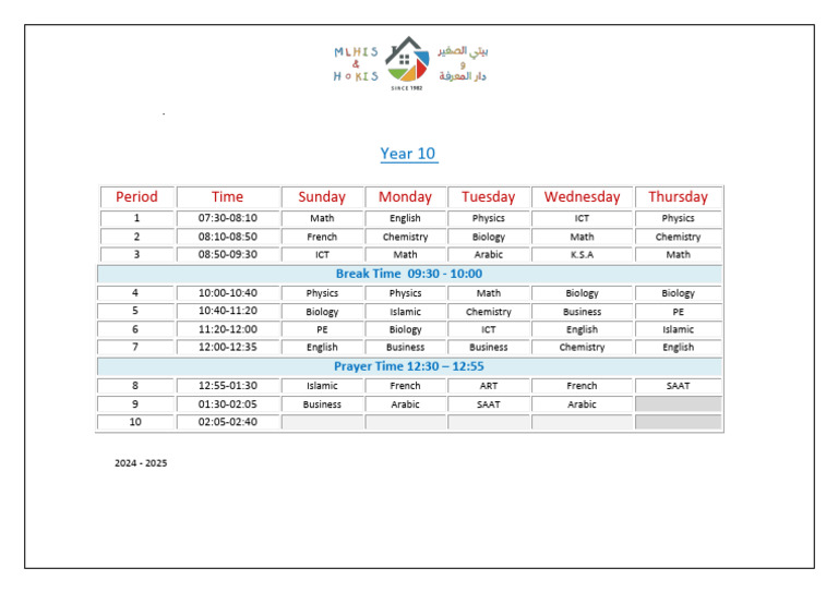 Timetable Y10 | PDF