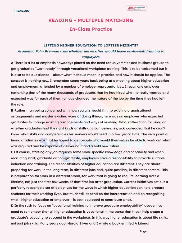 (Cpe) Multiple Matching In-Class Practice | PDF | Employment | Academic Degree