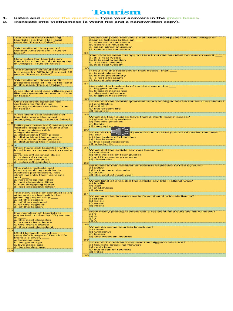 Tourism Listening Pdf