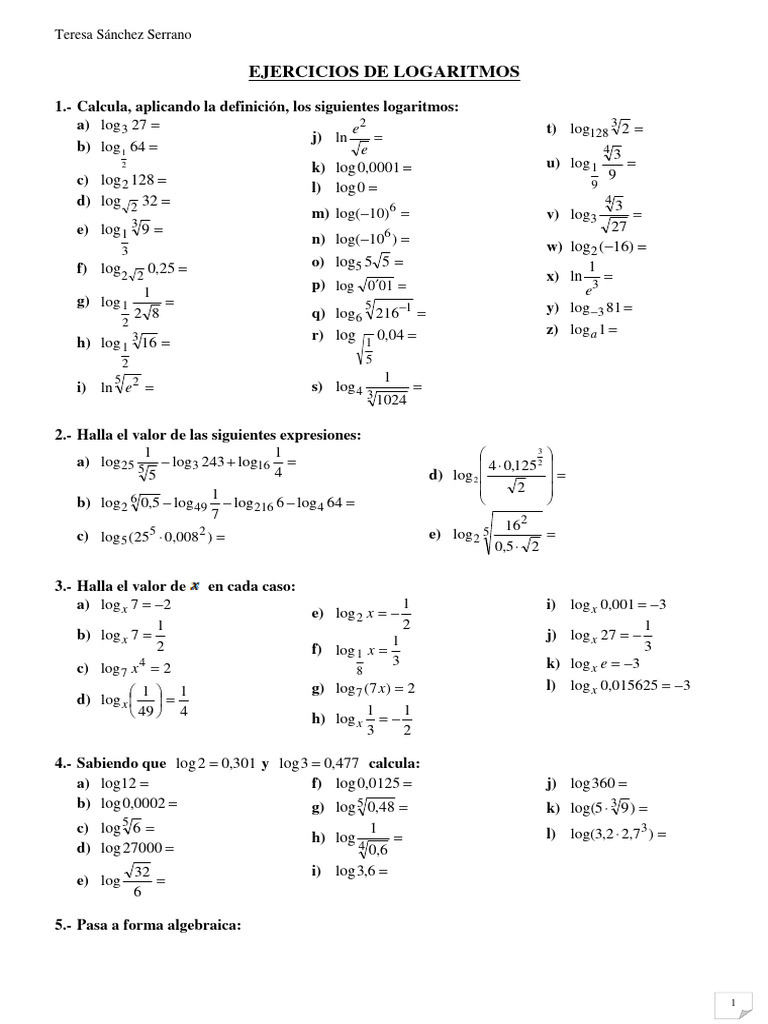 Ejercicios de Logaritmos | PDF