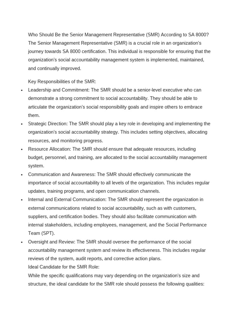 Who Should Be the Senior Management Representative | PDF | Leadership ...