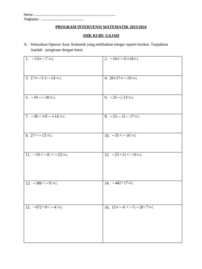 PROGRAM INTERVENSI MATEMATIK 2023 | PDF