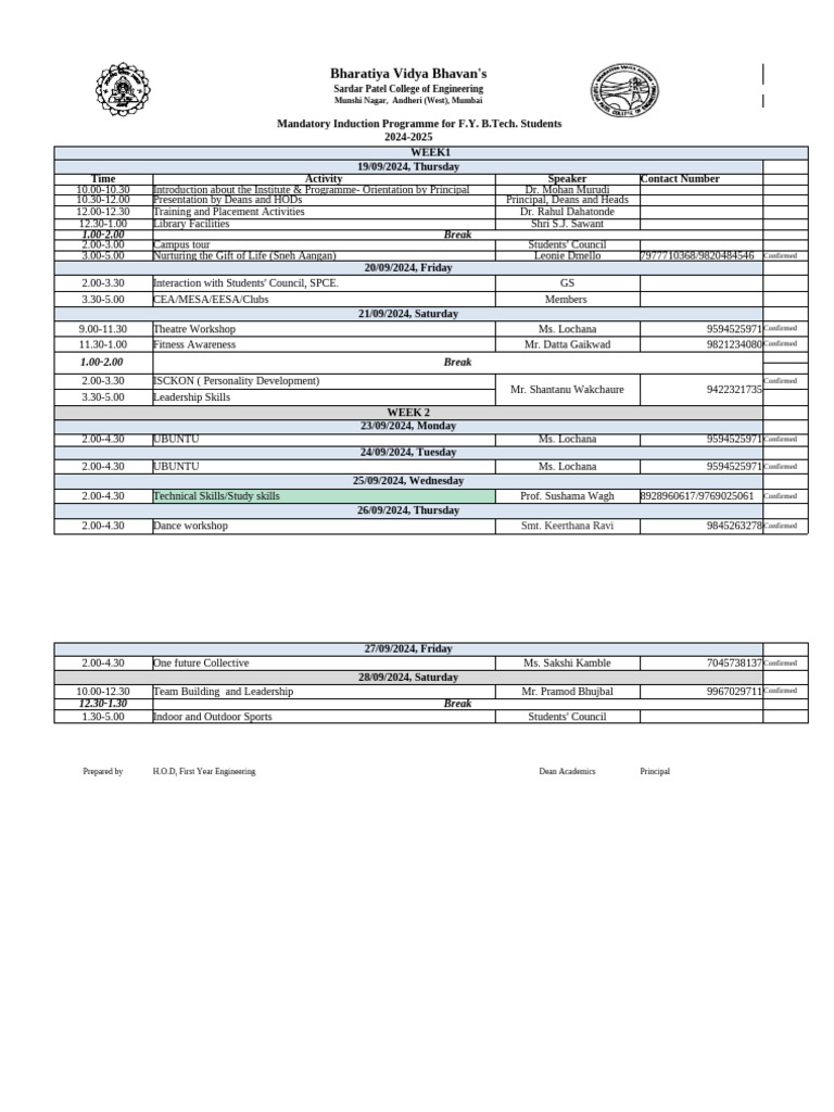Revised_Induction_Programme_Tentative_Schedule_24-25_18092024 | PDF