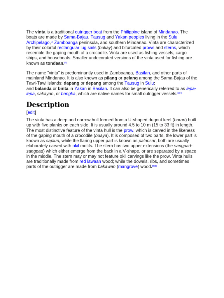 Vinta: Traditional Mindanao Outrigger Boat | PDF | Water Transport ...