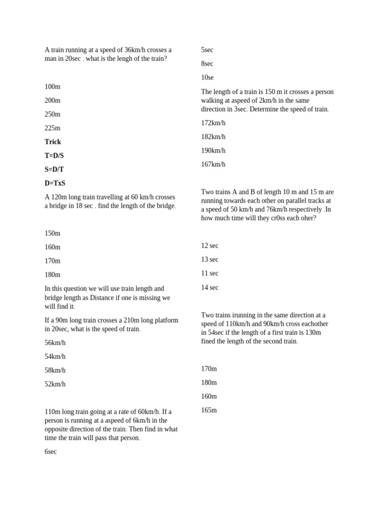 Train Speed Distance Question | PDF