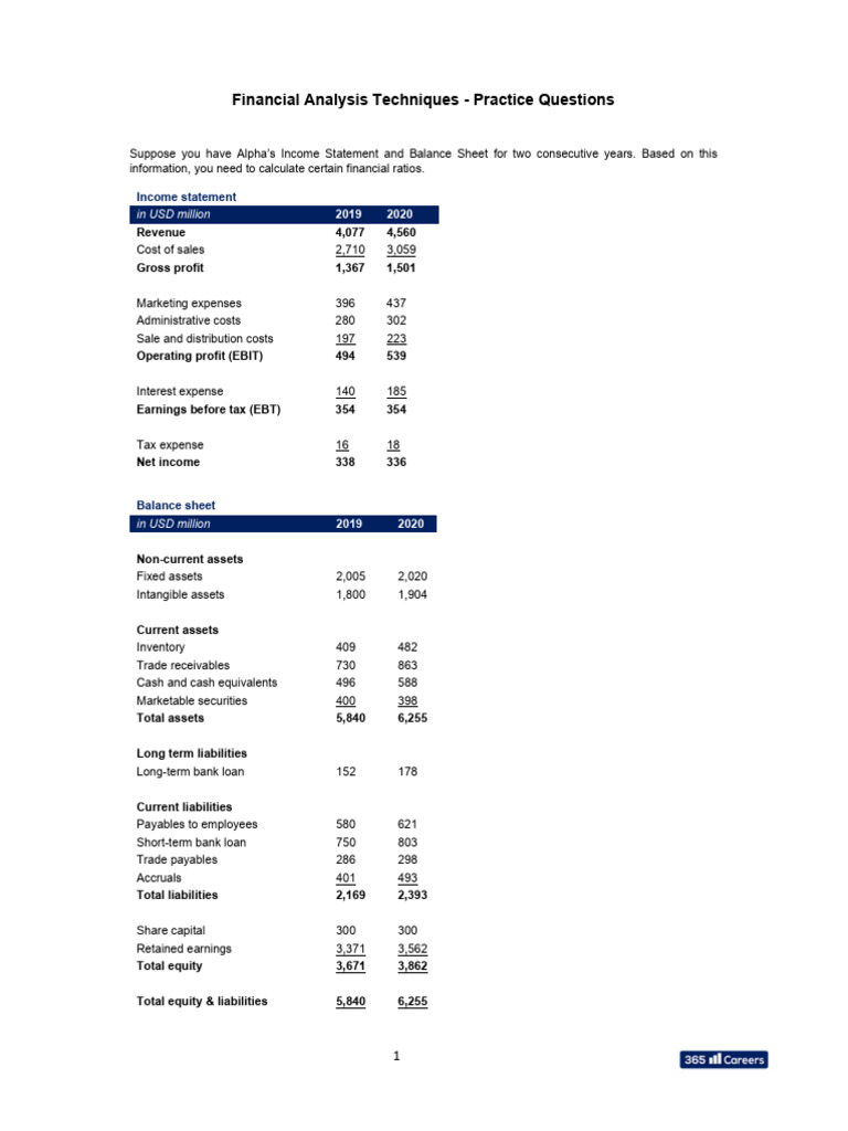Practice+Questions+ +Financial+Analysis+Techniques | PDF | Balance ...