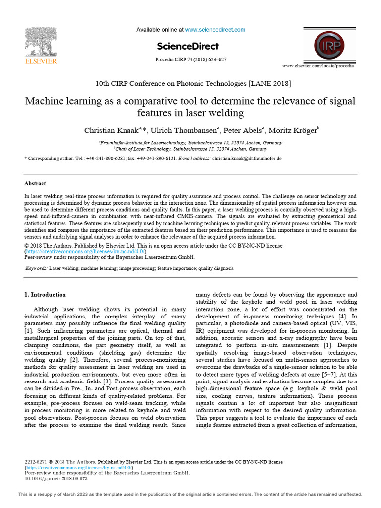 1 s2.0 S2212827118308576 Main | PDF | Principal Component Analysis | Machine Learning