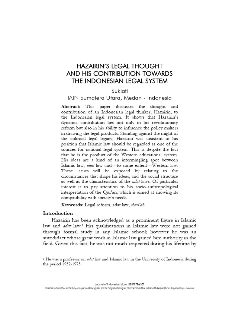 Hazairins Legal Thought and His Contribution Towards The Indonesian ...