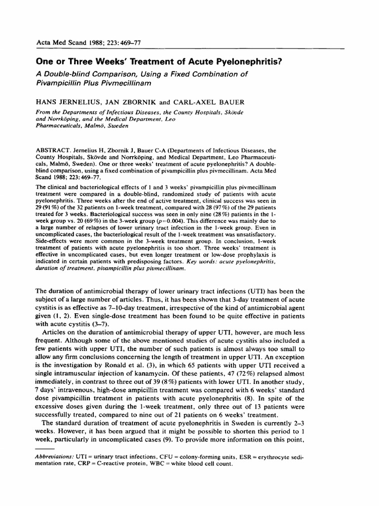 One or Three Weeks of ATB for Acute Puyelonephritis Jernelius2009 | PDF ...