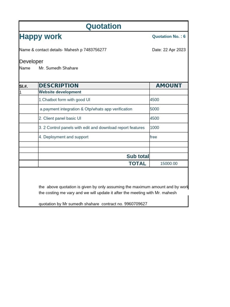 Quotation For Web Deveolpment by Sumedh | PDF