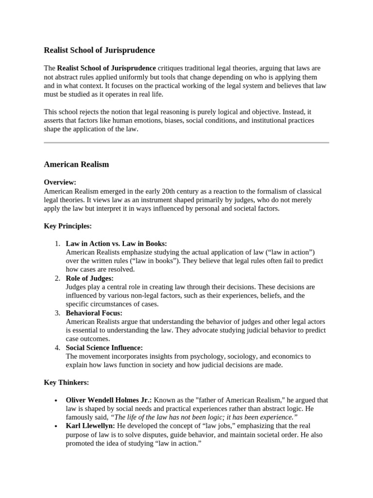 Realist School of Jurisprudence | PDF | Jurisprudence | Philosophical Realism