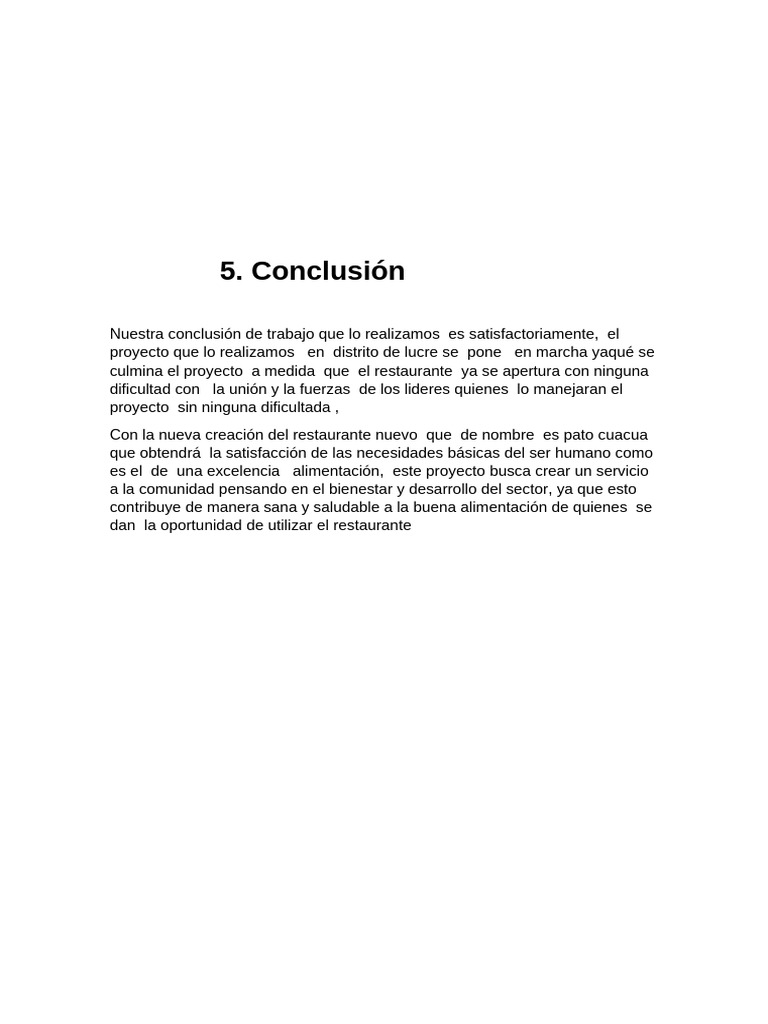 Conclusión Restaurante | PDF