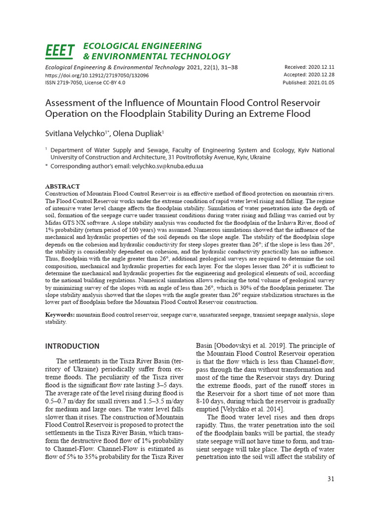 04 Velychko Assessment EEET 2021-22-1 | PDF | Soil Mechanics | Flood