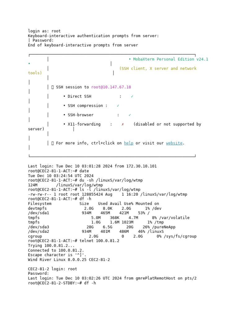 Log_10.147.67.18_20241210_102820 | PDF | Secure Shell | Superuser