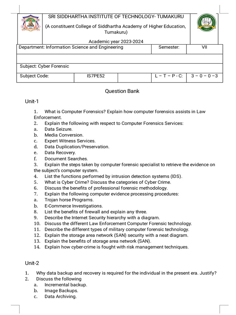 IS7PE52 Cyber Forensics QB | PDF | Computer Forensics | Digital Forensics