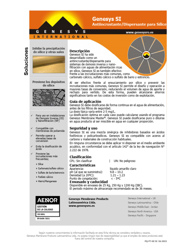 Genesys SI Spa Ed2022 | PDF | Agua | Ósmosis