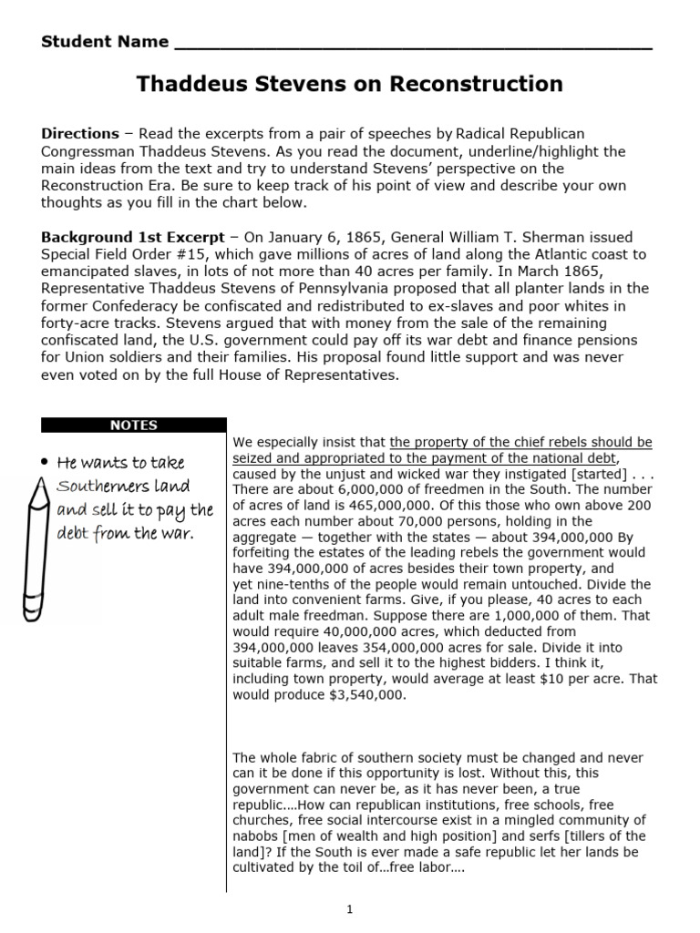 Thaddeus Stevens On Reconstruction | PDF | Reconstruction Era | Union ...