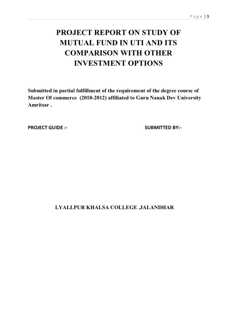 Project Report On Study of Mutual Fund and Its Comparison With Other ...