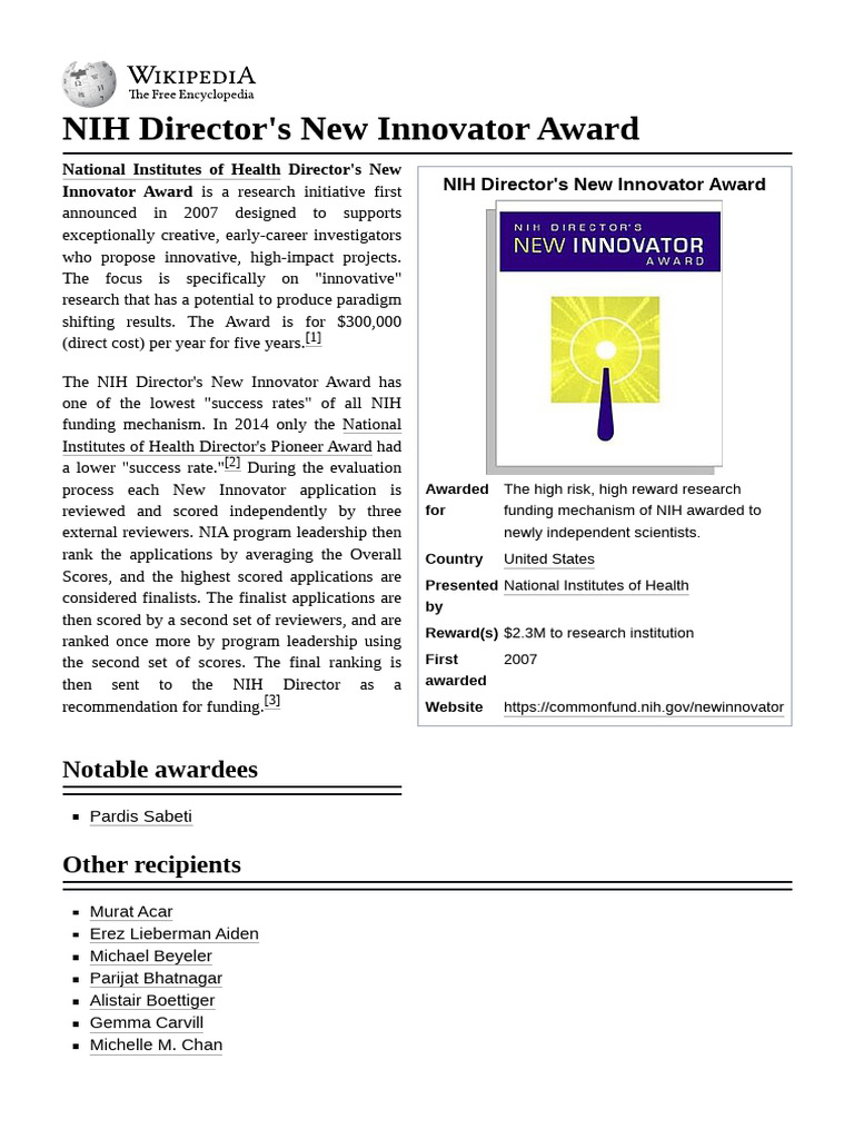 NIH Director's New Innovator Award | PDF | National Institutes Of ...