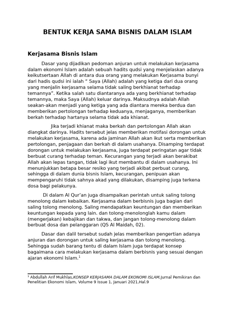 Kerja Sama Bisnis dalam Islam | PDF