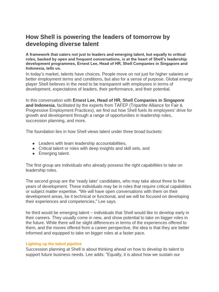 Shell's Leadership Development Framework | PDF | Leadership | Mentorship
